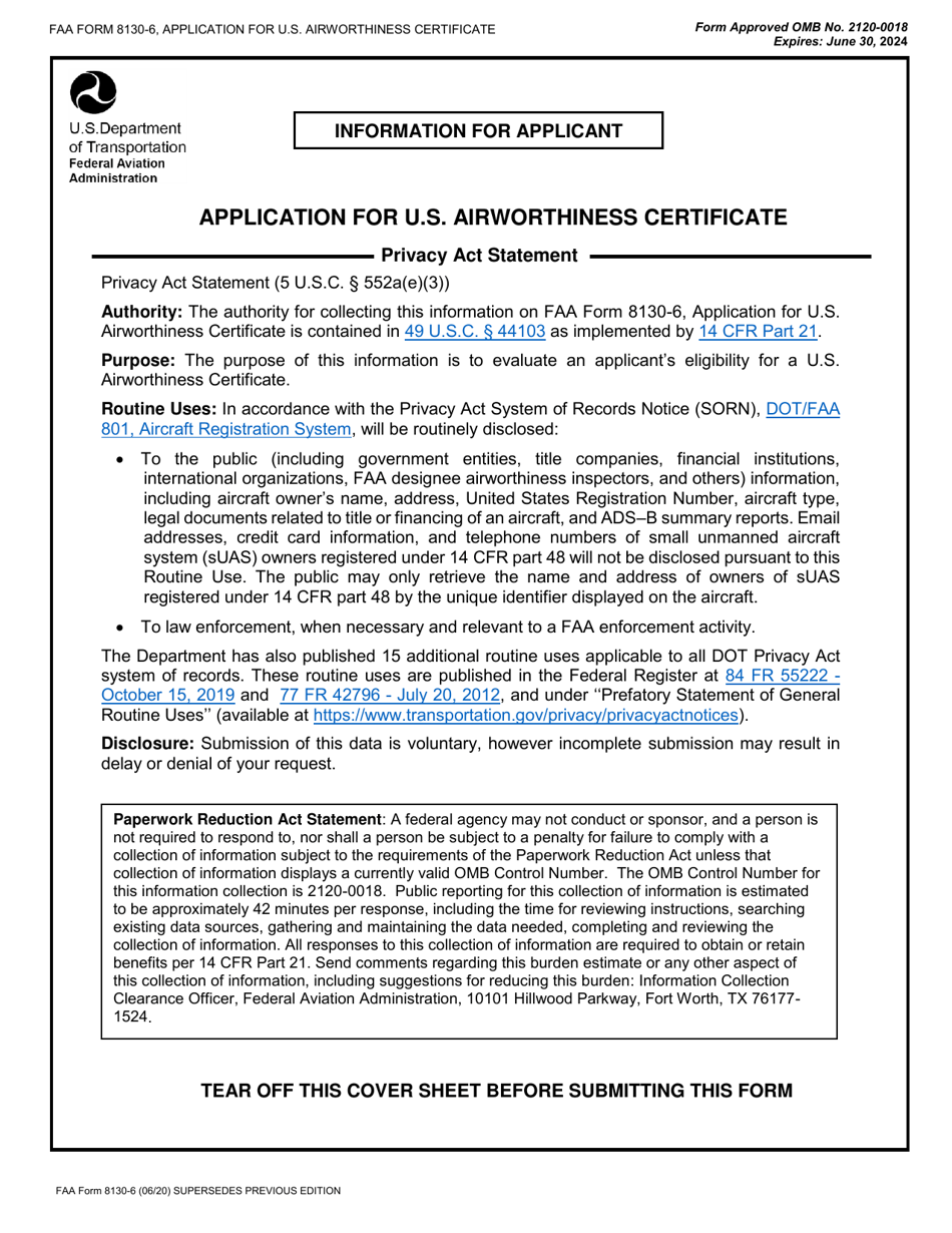 FAA Form 8130-6 Download Fillable PDF or Fill Online Application for U.S. Airworthiness ...