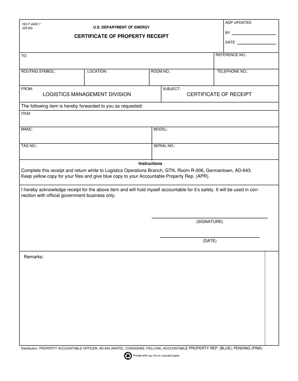 DOE HQ Form 4420.1 - Fill Out, Sign Online and Download Printable PDF ...