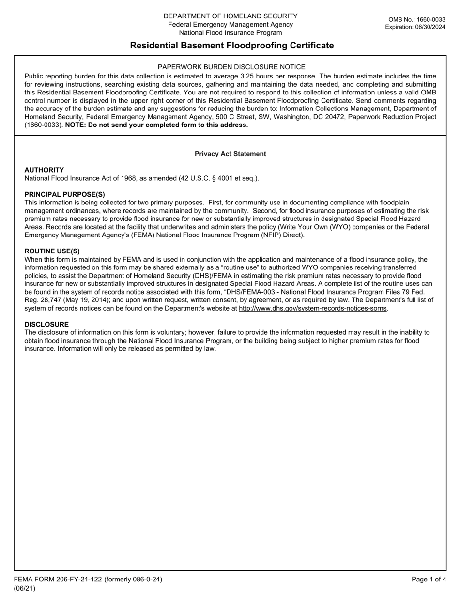 FEMA Form 206-FY-21-122 - Fill Out, Sign Online and Download Fillable ...