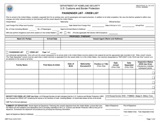 CBP Form I-418 Download Fillable PDF or Fill Online Passenger List ...