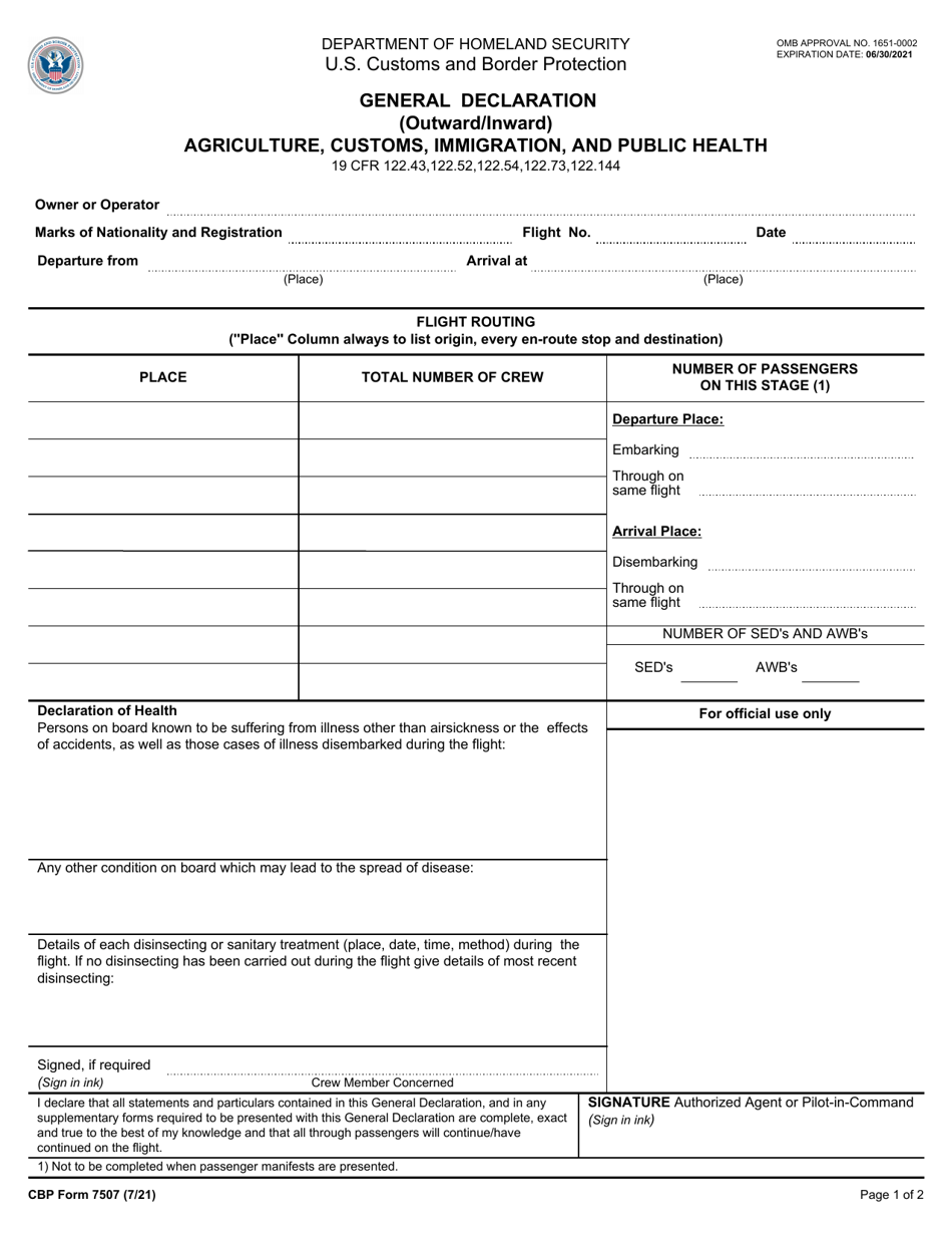 CBP Form 7507 - Fill Out, Sign Online and Download Fillable PDF ...