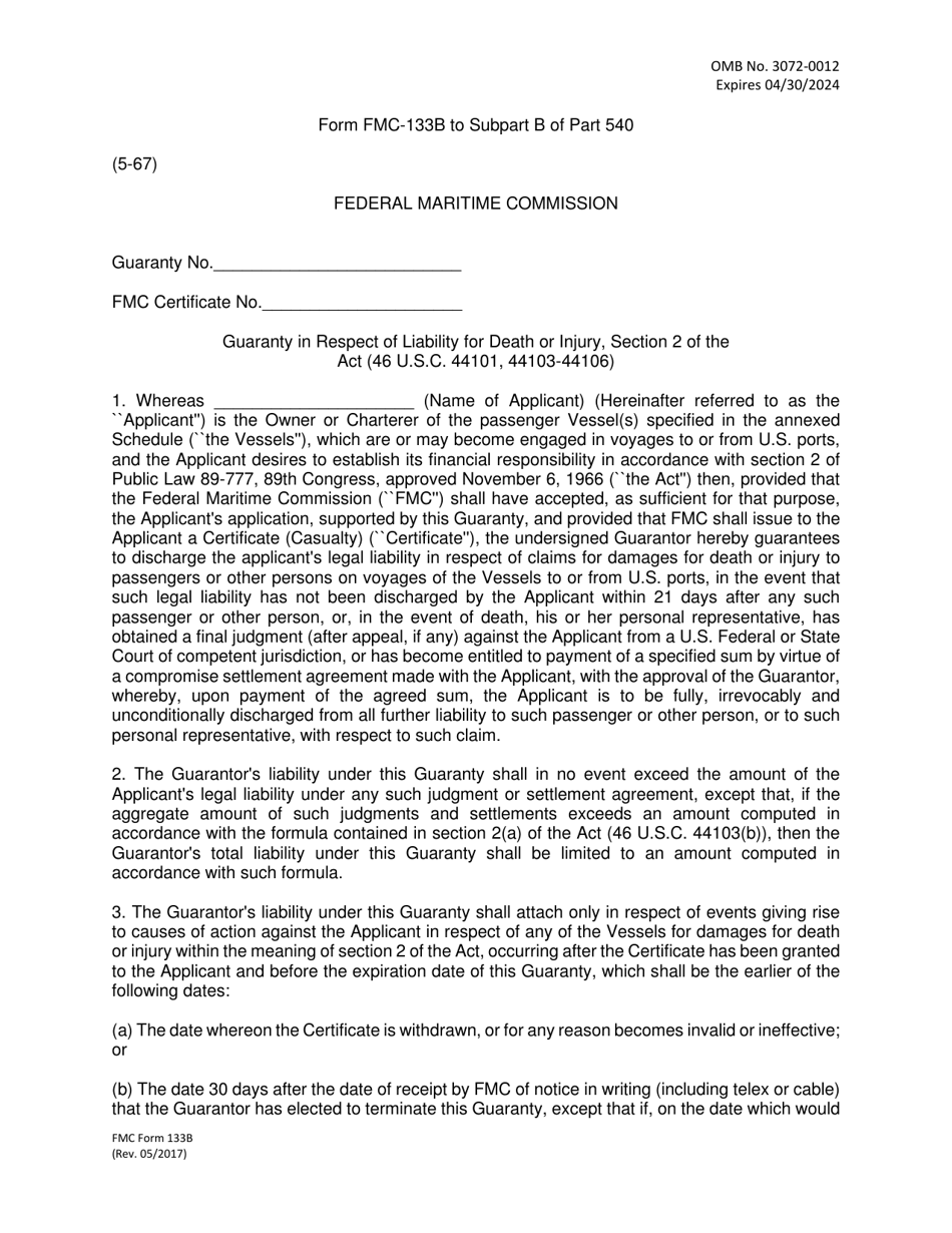 Form FMC-133B - Fill Out, Sign Online and Download Printable PDF ...
