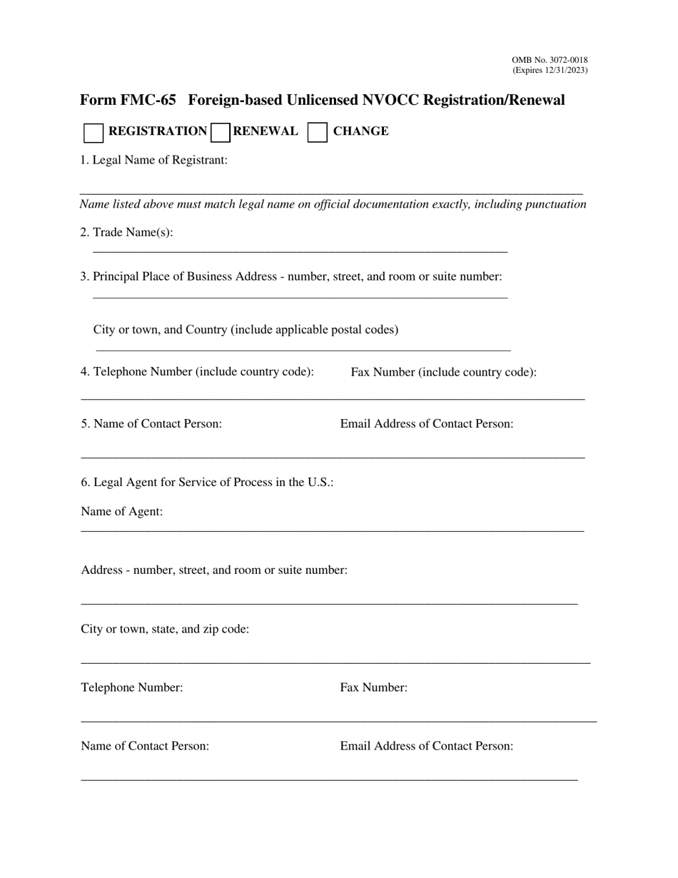 Form FMC-65 Download Fillable PDF or Fill Online Foreign-Based ...