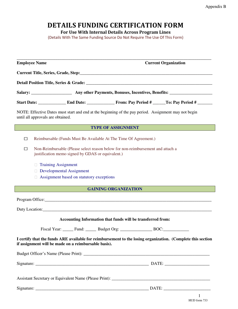 Form HUD-733 Appendix B - Fill Out, Sign Online and Download Fillable ...