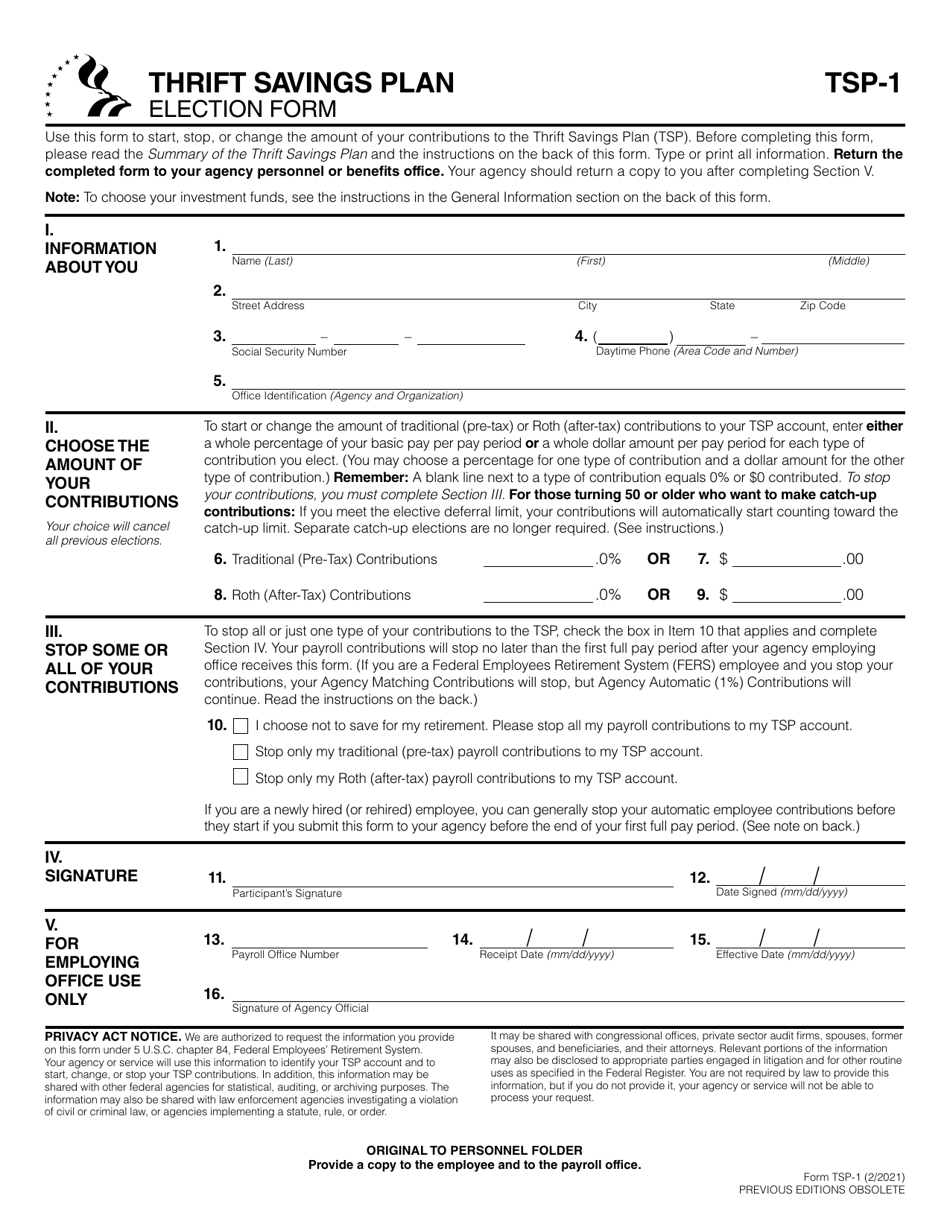 Form TSP-1 Download Printable PDF or Fill Online Election Form ...