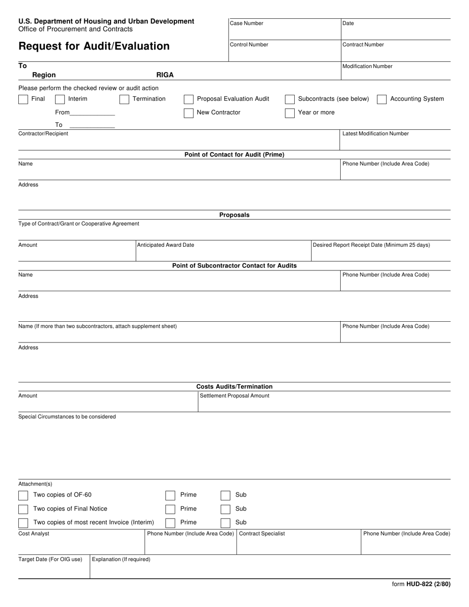 Form HUD-822 - Fill Out, Sign Online and Download Fillable PDF ...