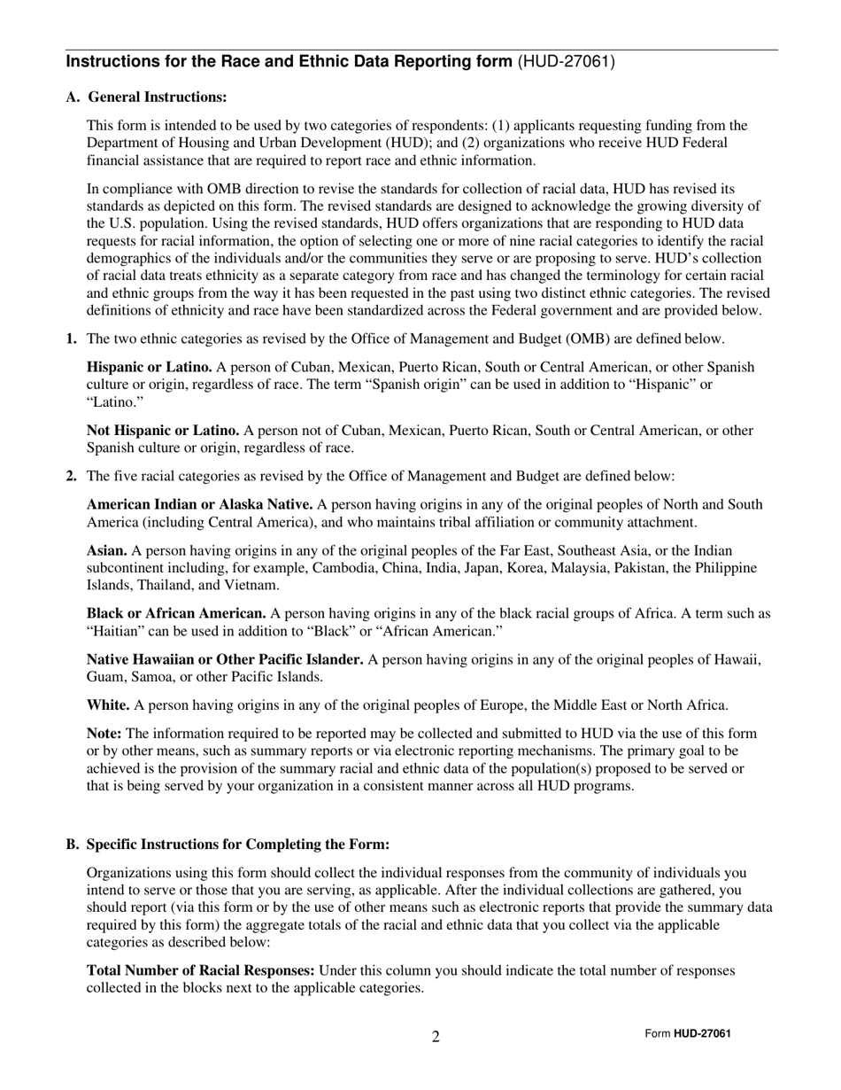 Form HUD-27061 Download Fillable PDF or Fill Online Race and Ethnic ...
