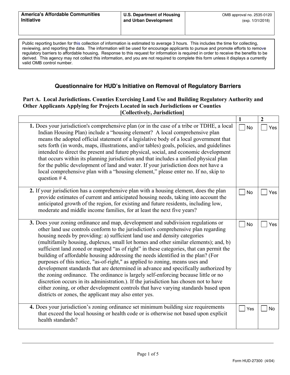 Form HUD-27300 - Fill Out, Sign Online and Download Fillable PDF ...