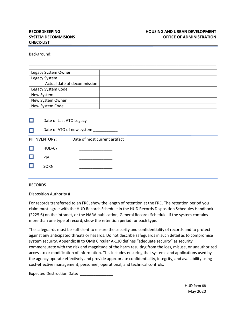 Form HUD-68 - Fill Out, Sign Online and Download Fillable PDF ...