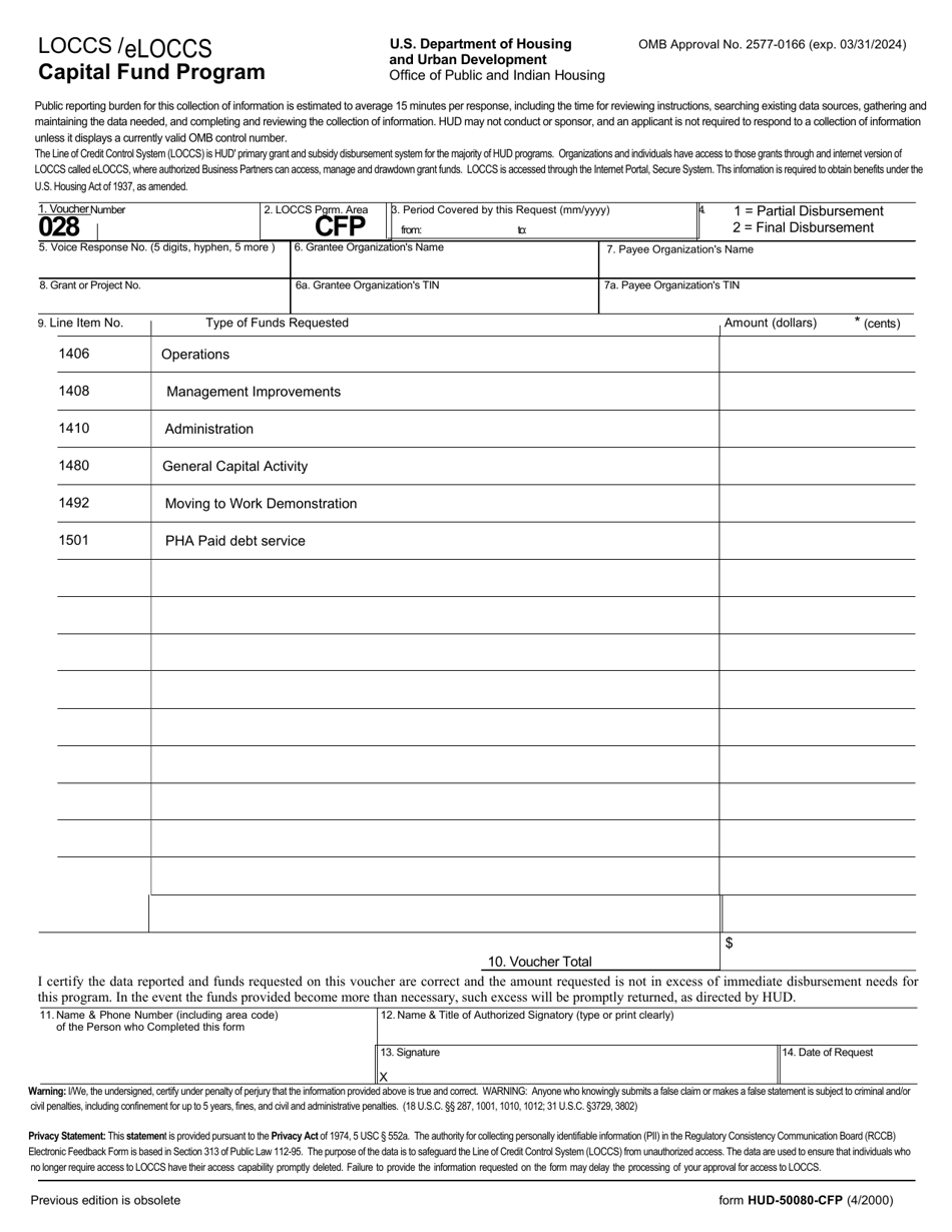 Form HUD-50080-CFP - Fill Out, Sign Online and Download Fillable PDF ...