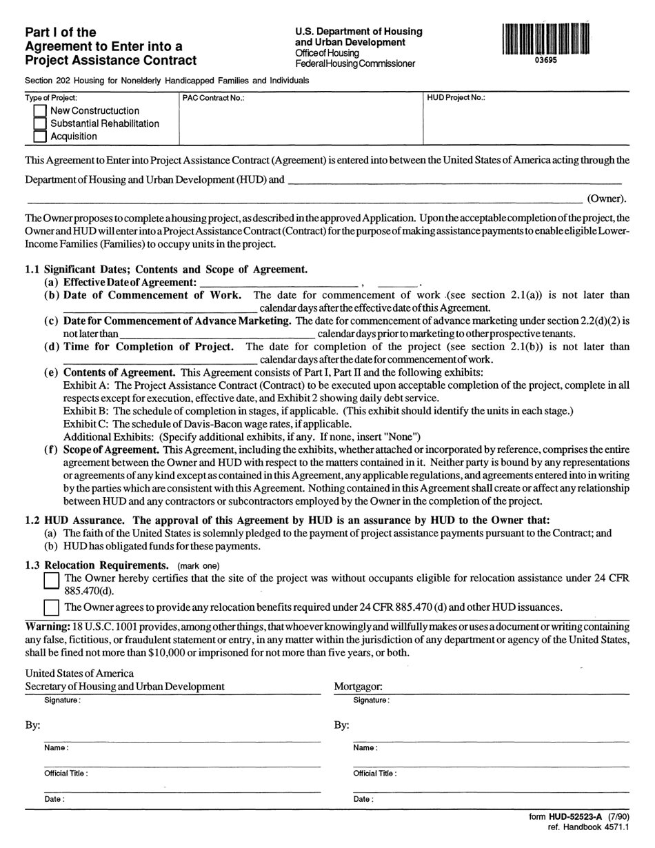 Form HUD-52523-A Part I - Fill Out, Sign Online and Download Fillable ...