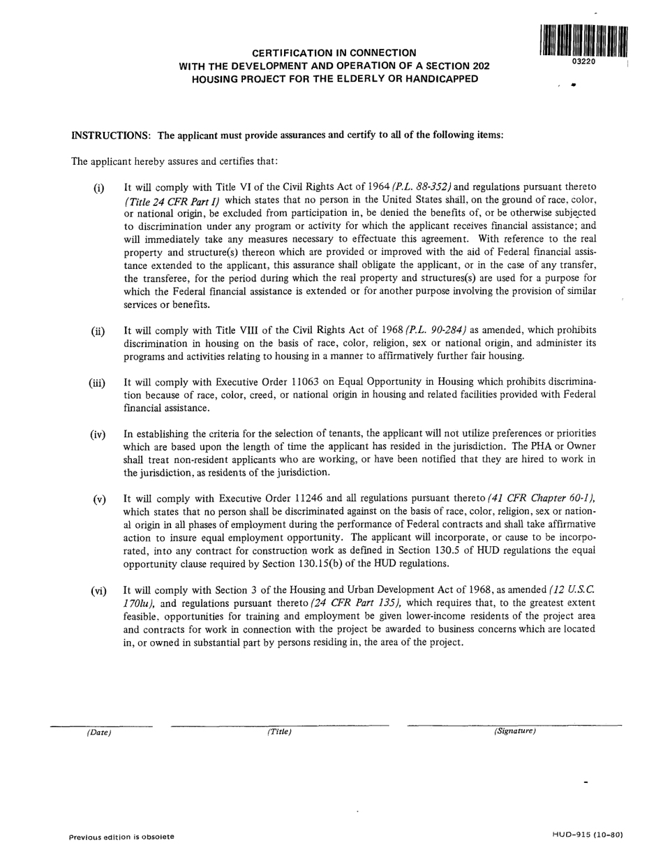 Form HUD-915 - Fill Out, Sign Online and Download Fillable PDF ...