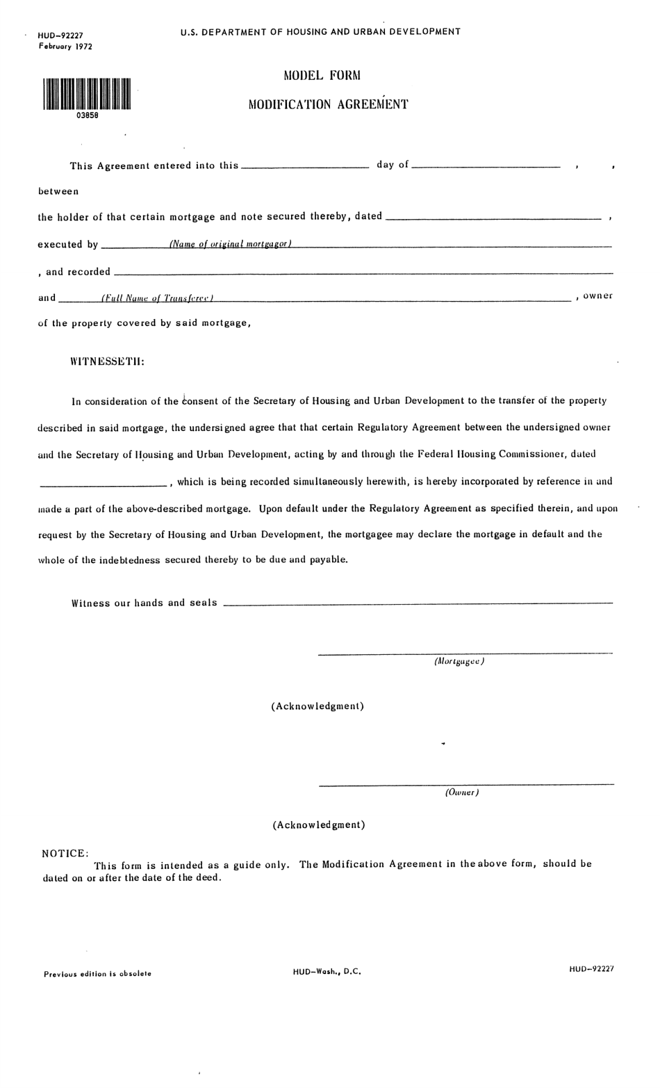 Form HUD-92227 - Fill Out, Sign Online and Download Fillable PDF ...