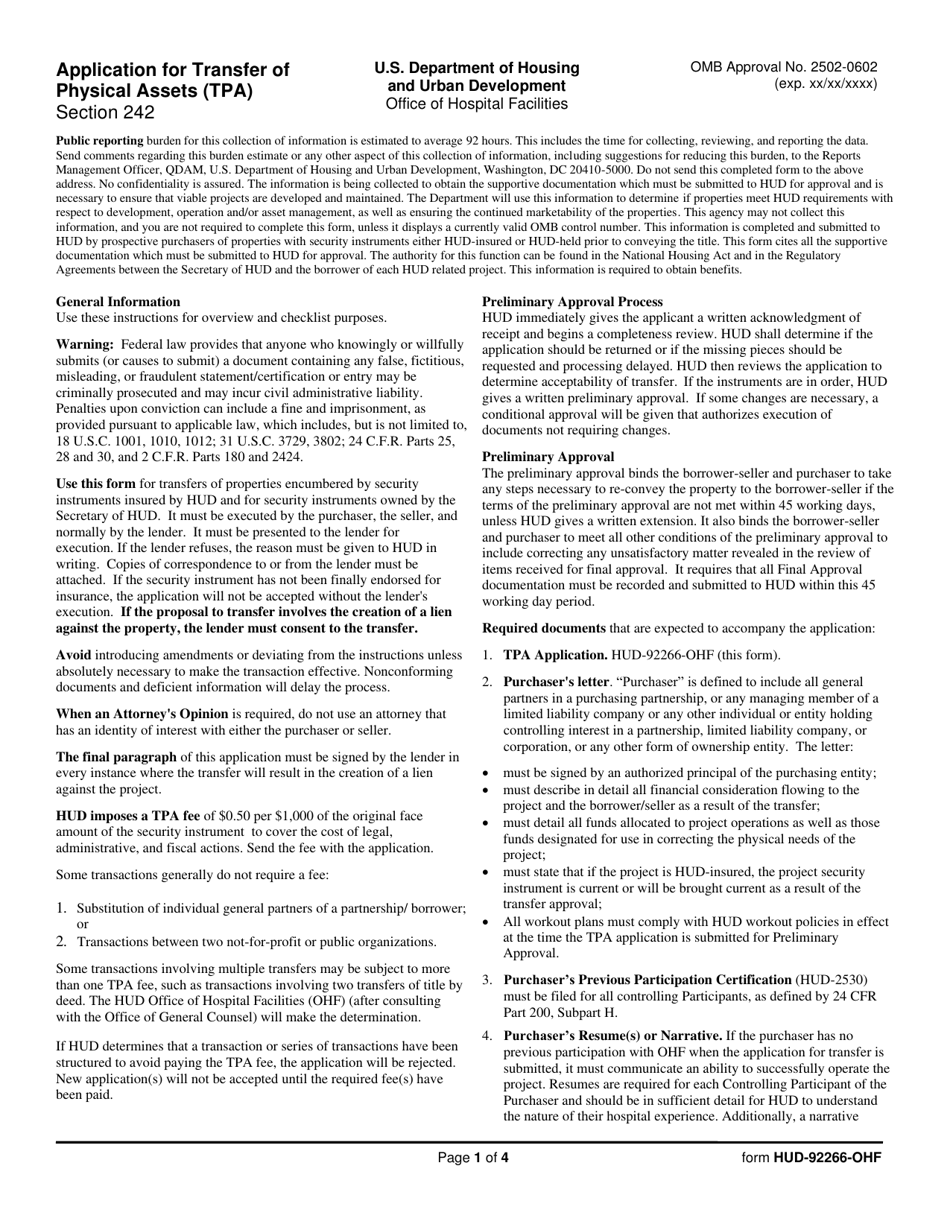 Form HUD-92266-OHF - Fill Out, Sign Online and Download Fillable PDF ...