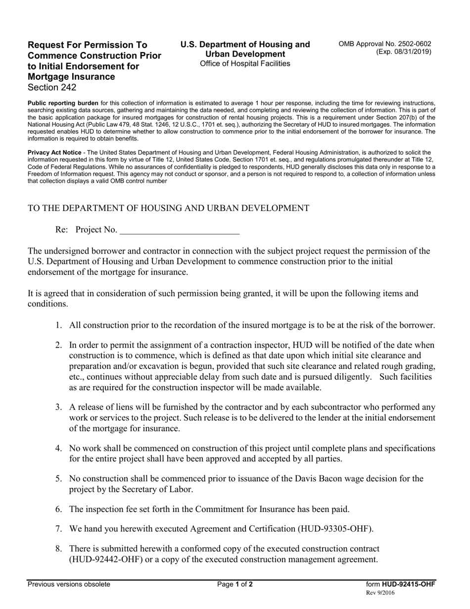 Form HUD-92415-OHF - Fill Out, Sign Online and Download Fillable PDF ...