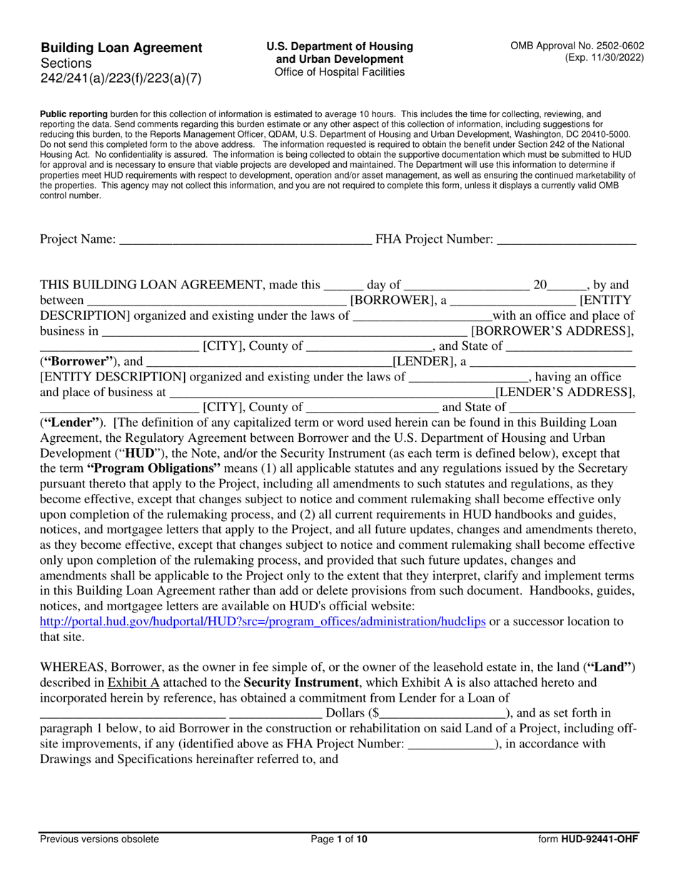 Form HUD-92441-OHF - Fill Out, Sign Online and Download Fillable PDF ...
