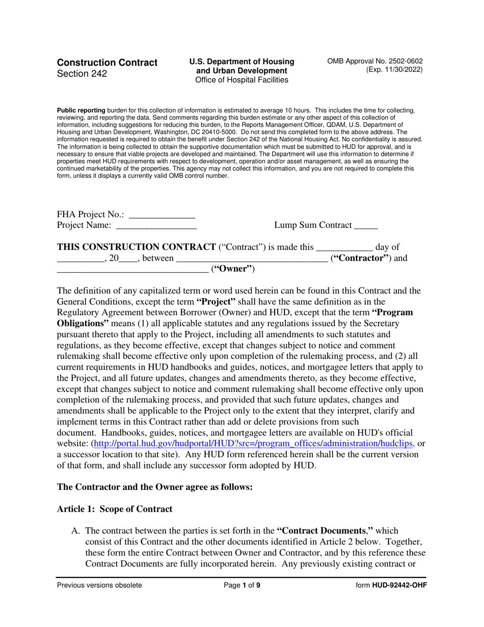 Form HUD-92442-OHF - Fill Out, Sign Online and Download Fillable PDF ...