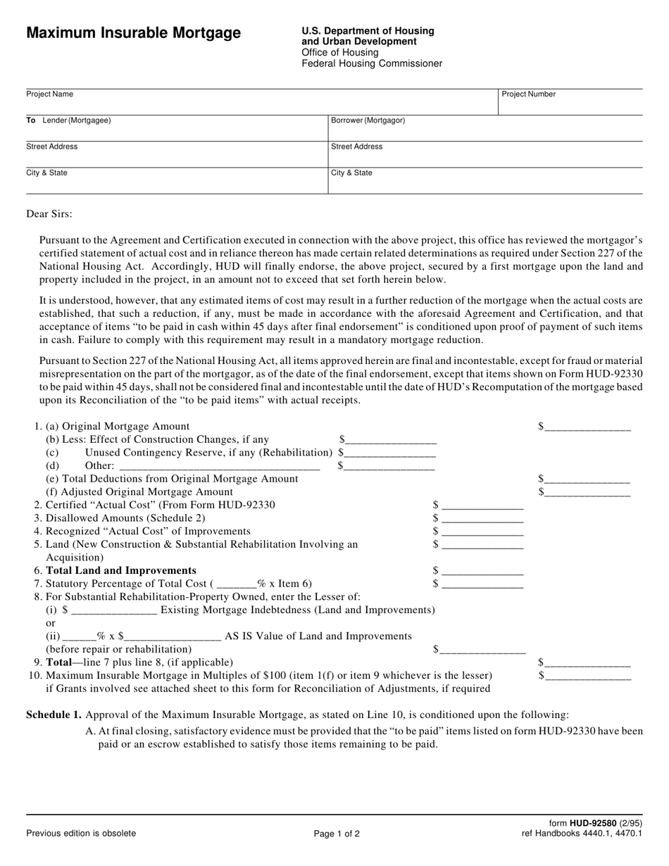 Form HUD-92580 - Fill Out, Sign Online and Download Fillable PDF ...