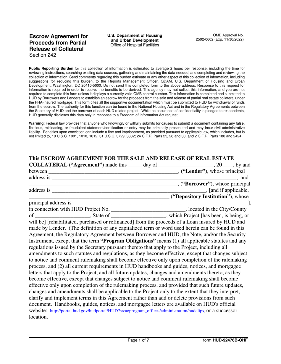 Form HUD-92476B-OHF - Fill Out, Sign Online and Download Fillable PDF ...