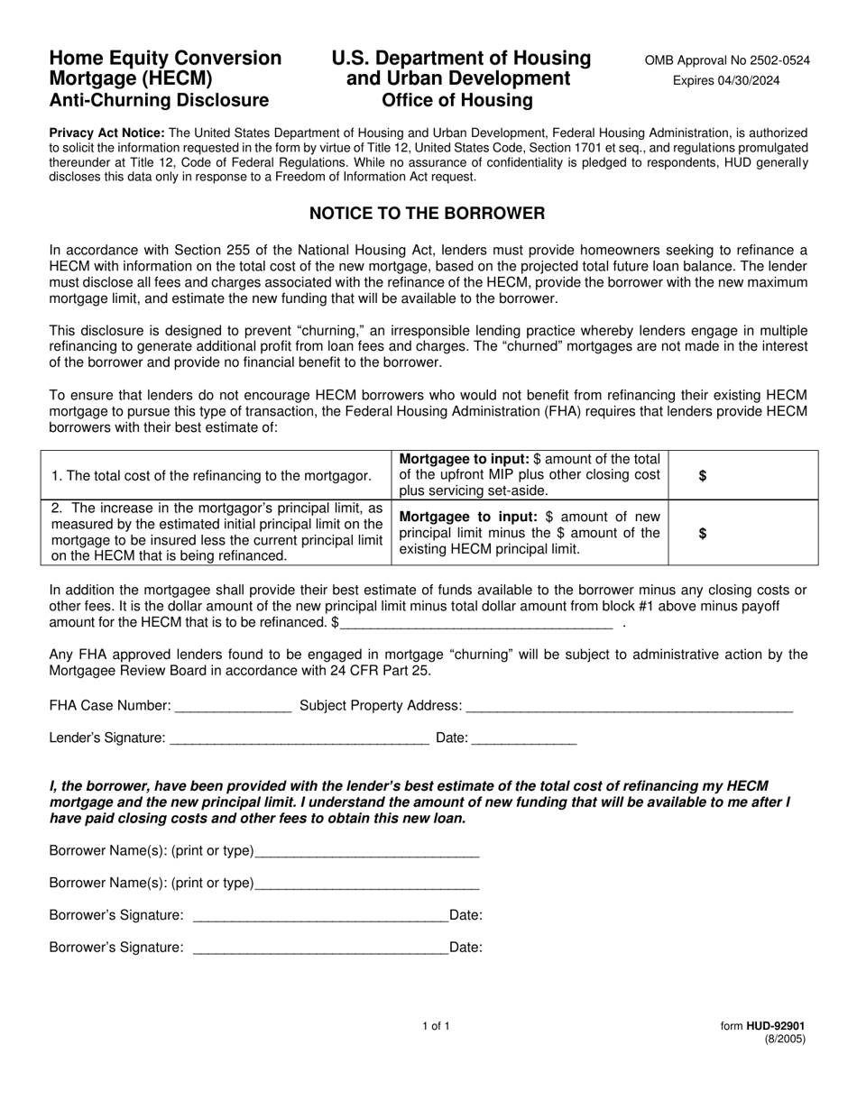 Form HUD-92901 - Fill Out, Sign Online and Download Printable PDF ...