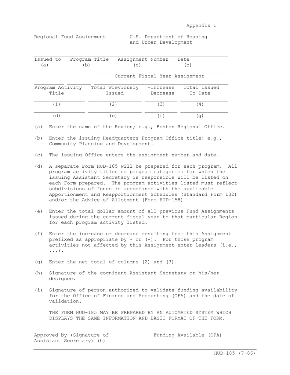 Form HUD-185 Appendix 1 - Fill Out, Sign Online and Download Fillable ...