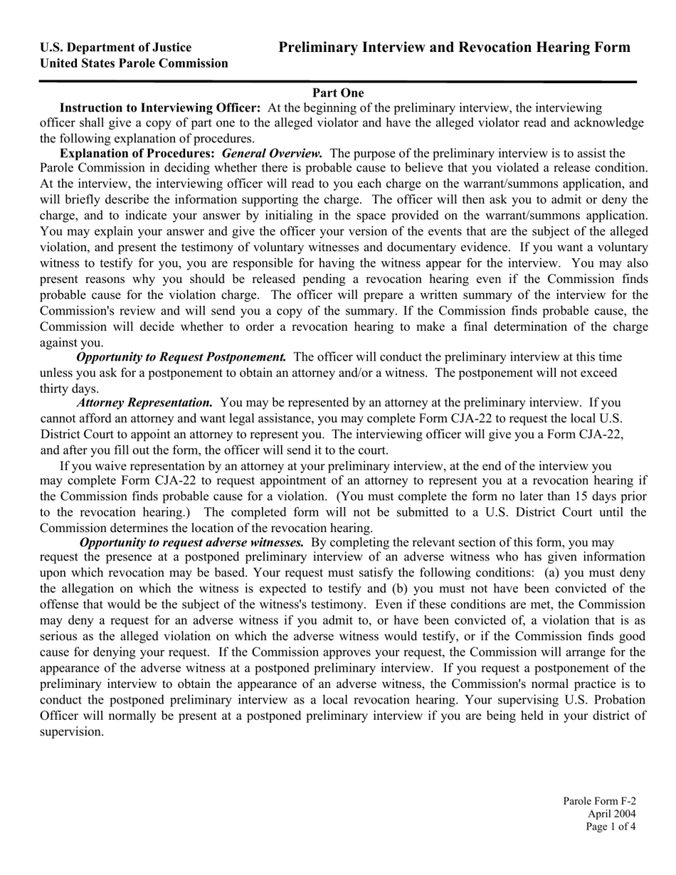 Parole Form F-2 - Fill Out, Sign Online and Download Fillable PDF ...