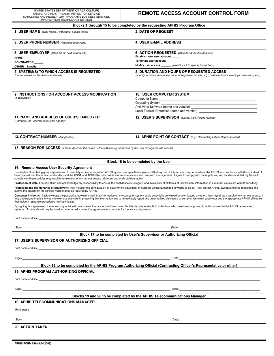 APHIS Form 516 - Fill Out, Sign Online and Download Printable PDF ...