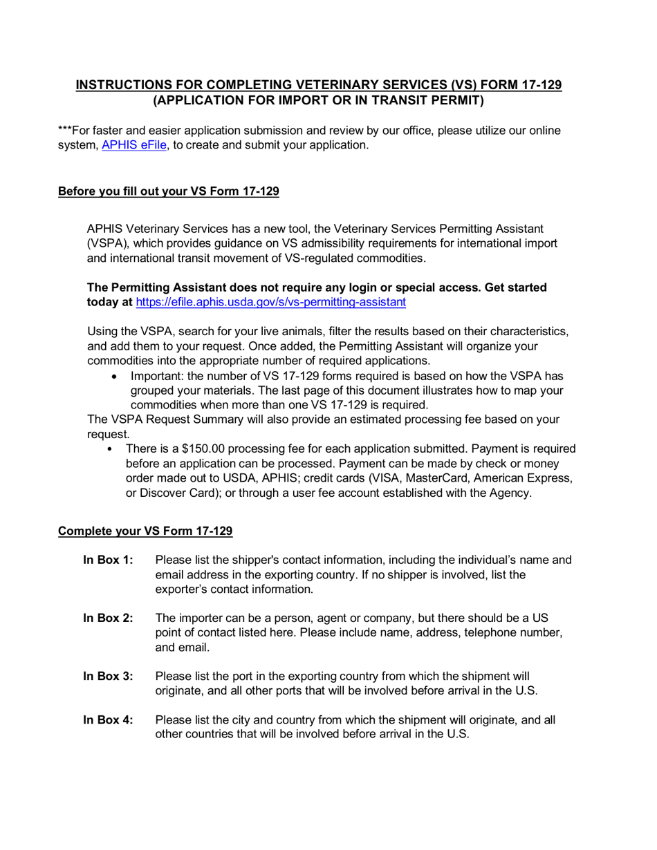 Download Instructions for VS Form 17-129 Application for Import or in ...