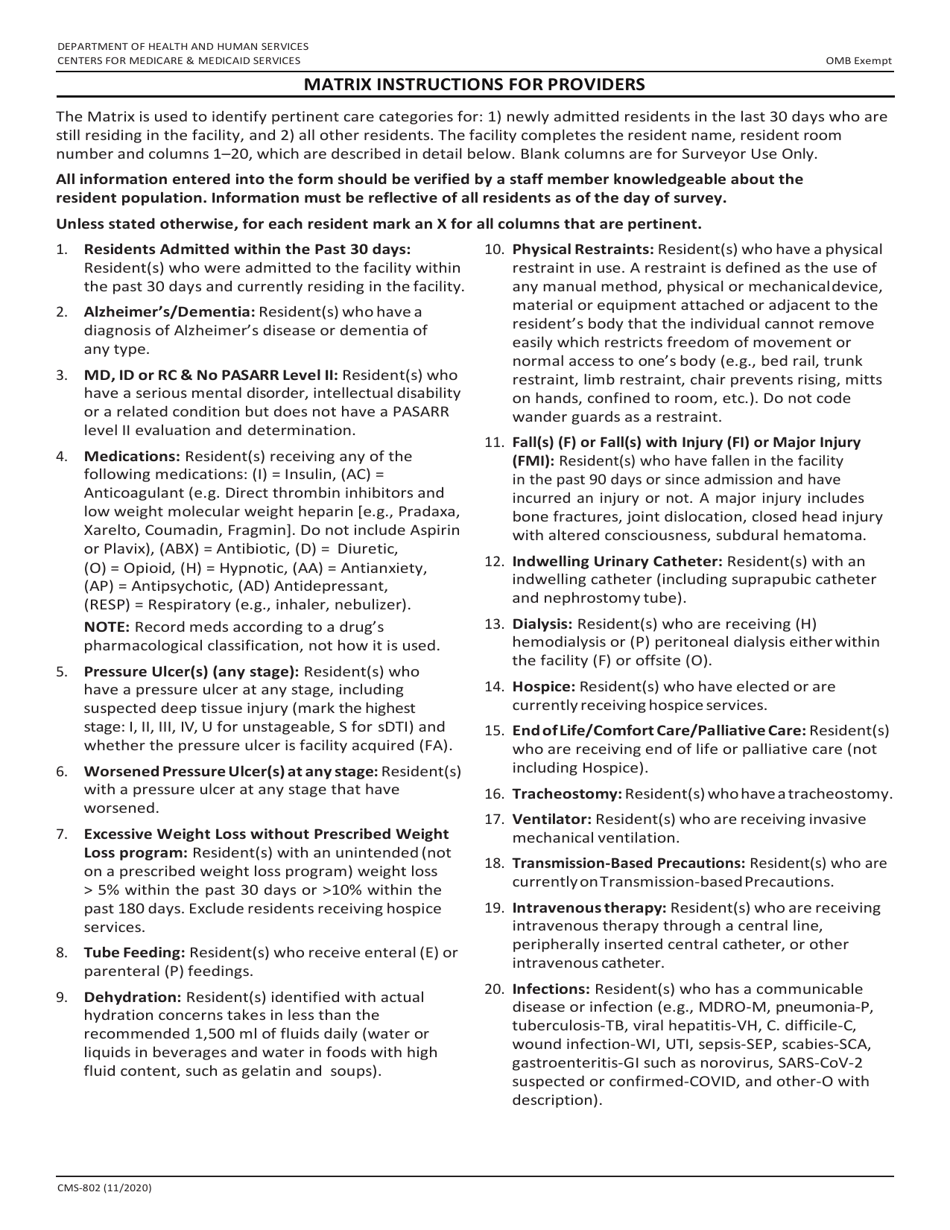 Form CMS-802 Download Printable PDF or Fill Online Matrix for Providers ...