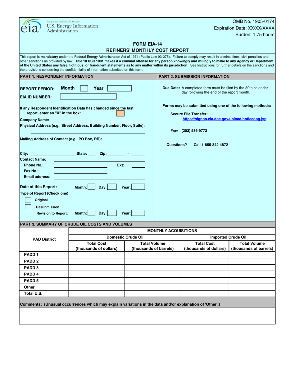 Form EIA-14 - Fill Out, Sign Online and Download Printable PDF ...