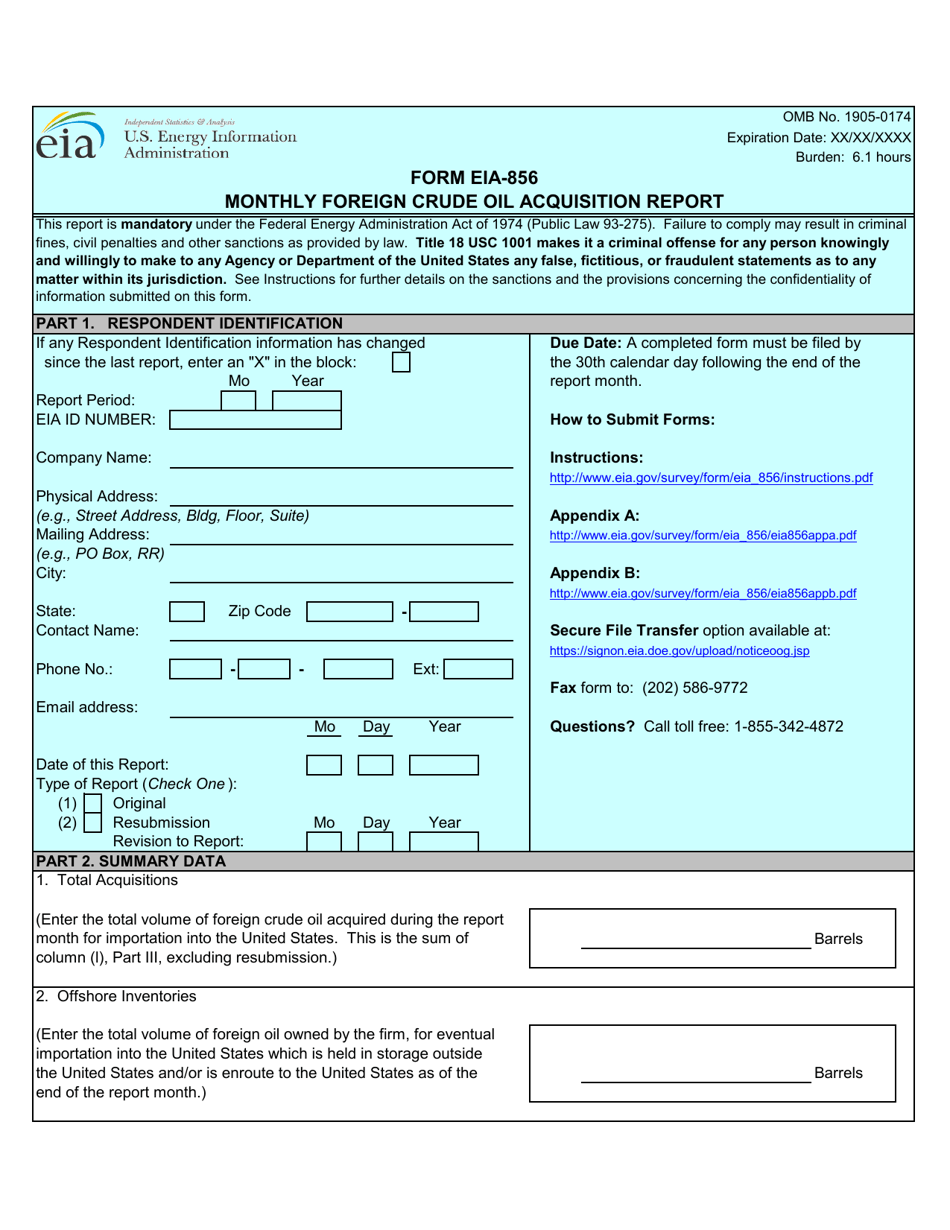 Form EIA-856 - Fill Out, Sign Online and Download Printable PDF ...