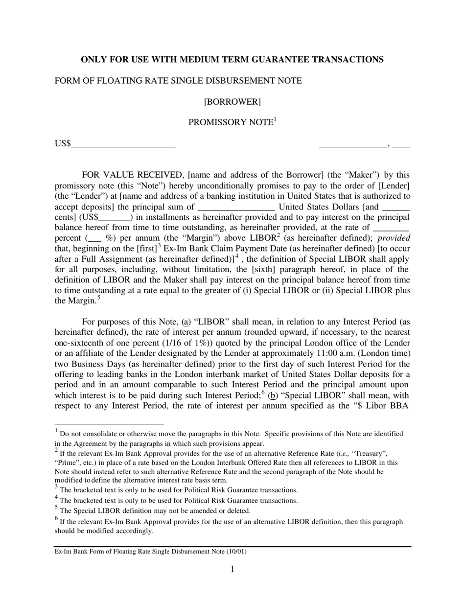 Form of Floating Rate Single Disbursement Note - Fill Out, Sign Online ...