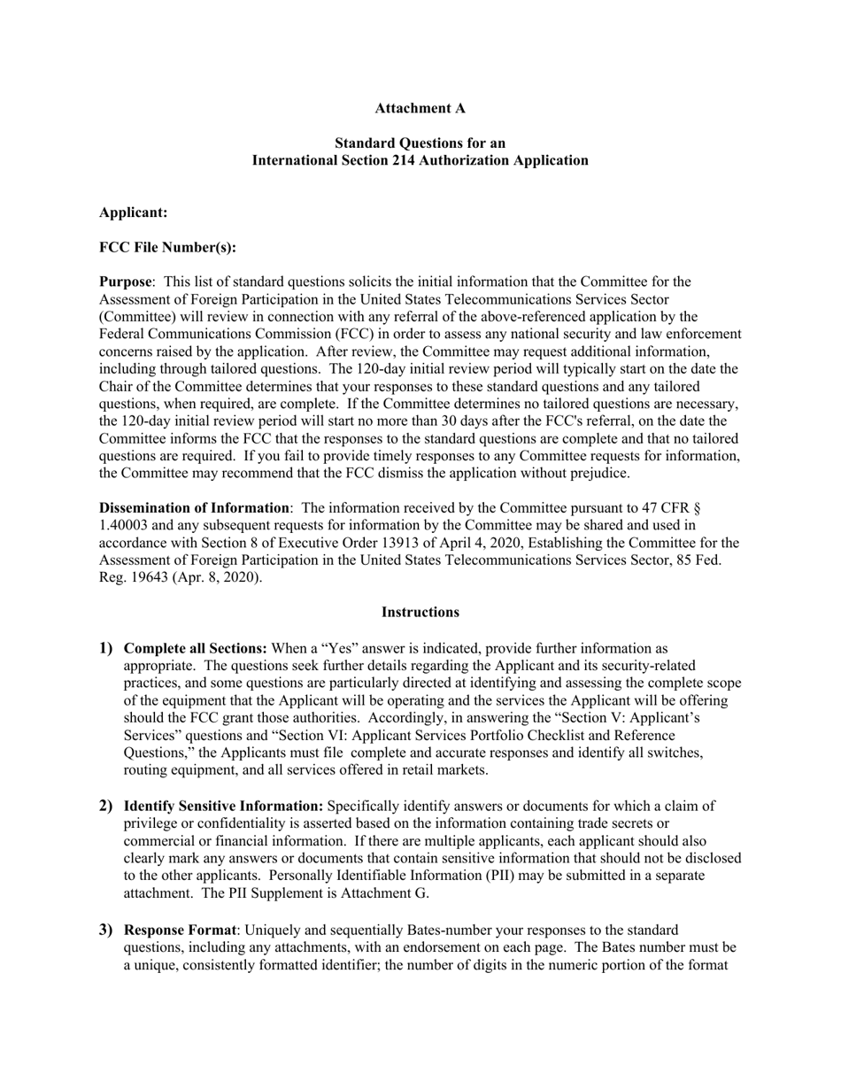 Standard Questions for an International Section 214 Authorization ...