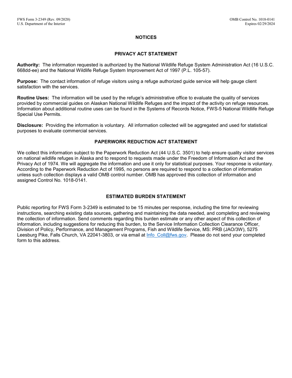 FWS Form 3 2349 Download Fillable PDF Or Fill Online Alaska Guide