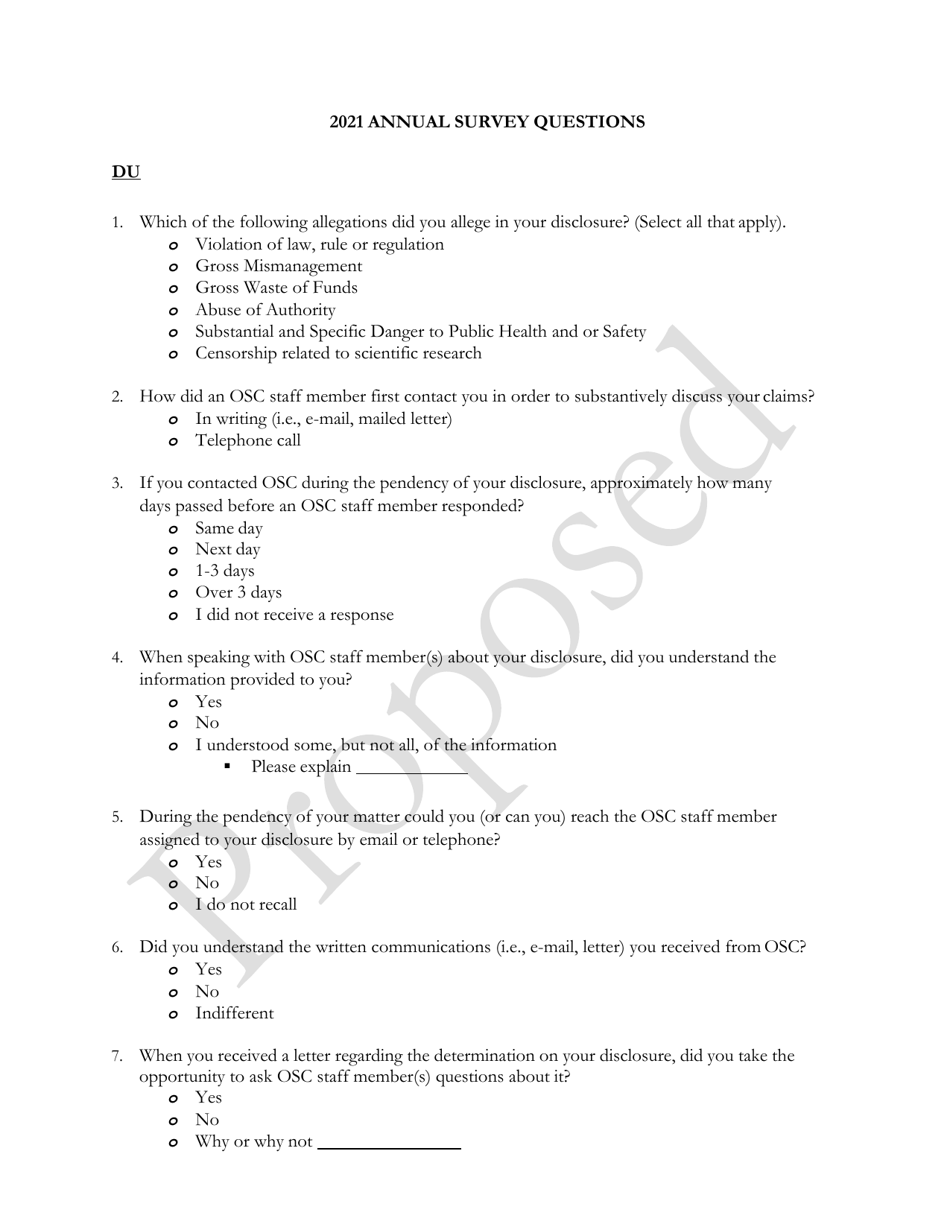 2021 Disclosure Unit (Du) Annual Survey Questions - Fill Out, Sign ...
