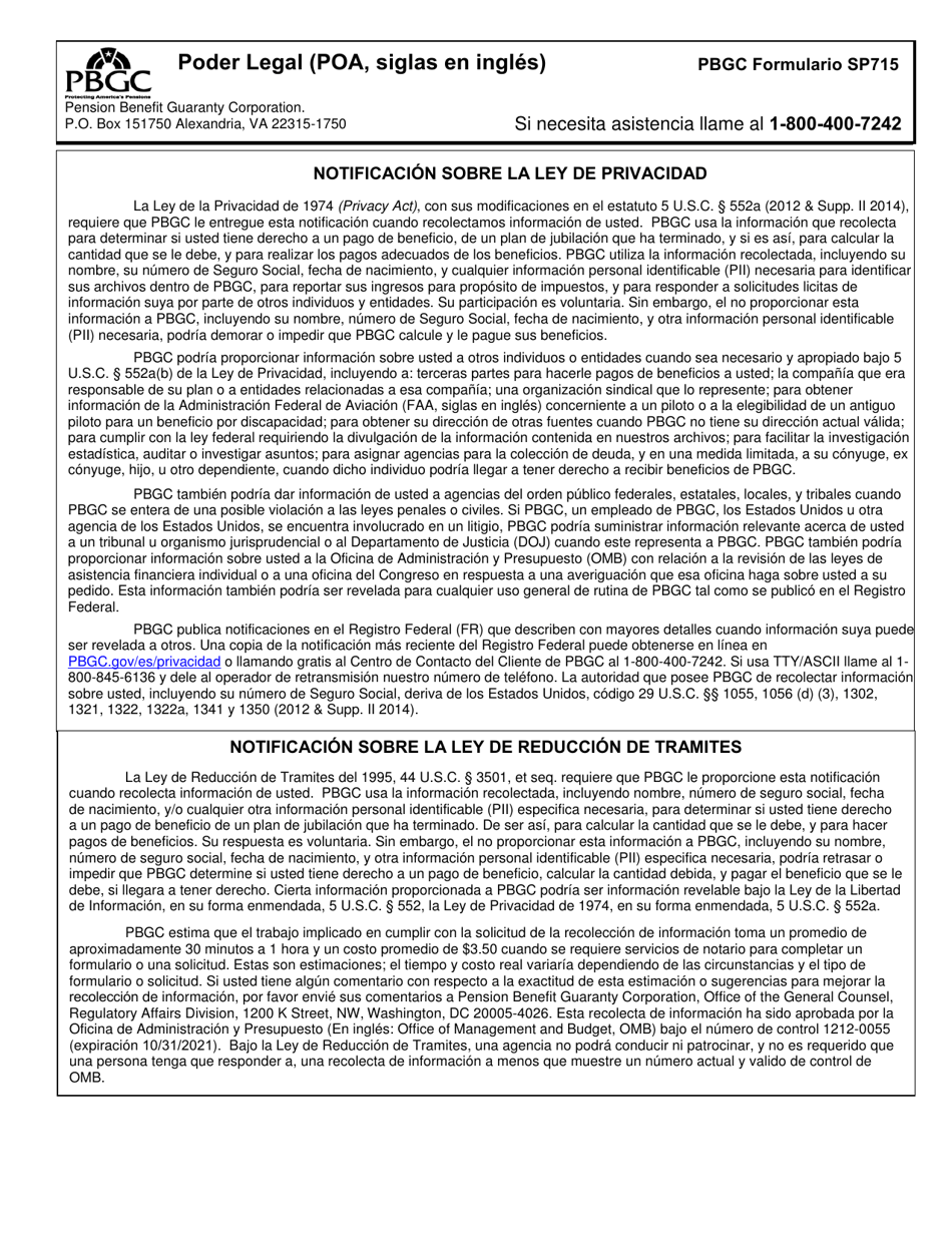 PBGC Formulario SP715 - Fill Out, Sign Online and Download Printable ...