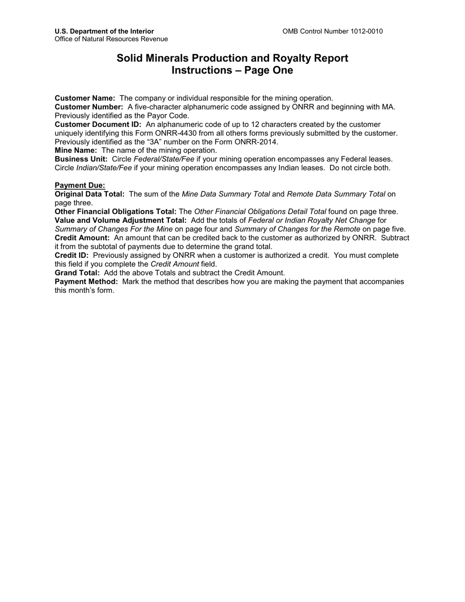 Download Instructions for Form ONRR-4430 Solid Minerals Production and ...
