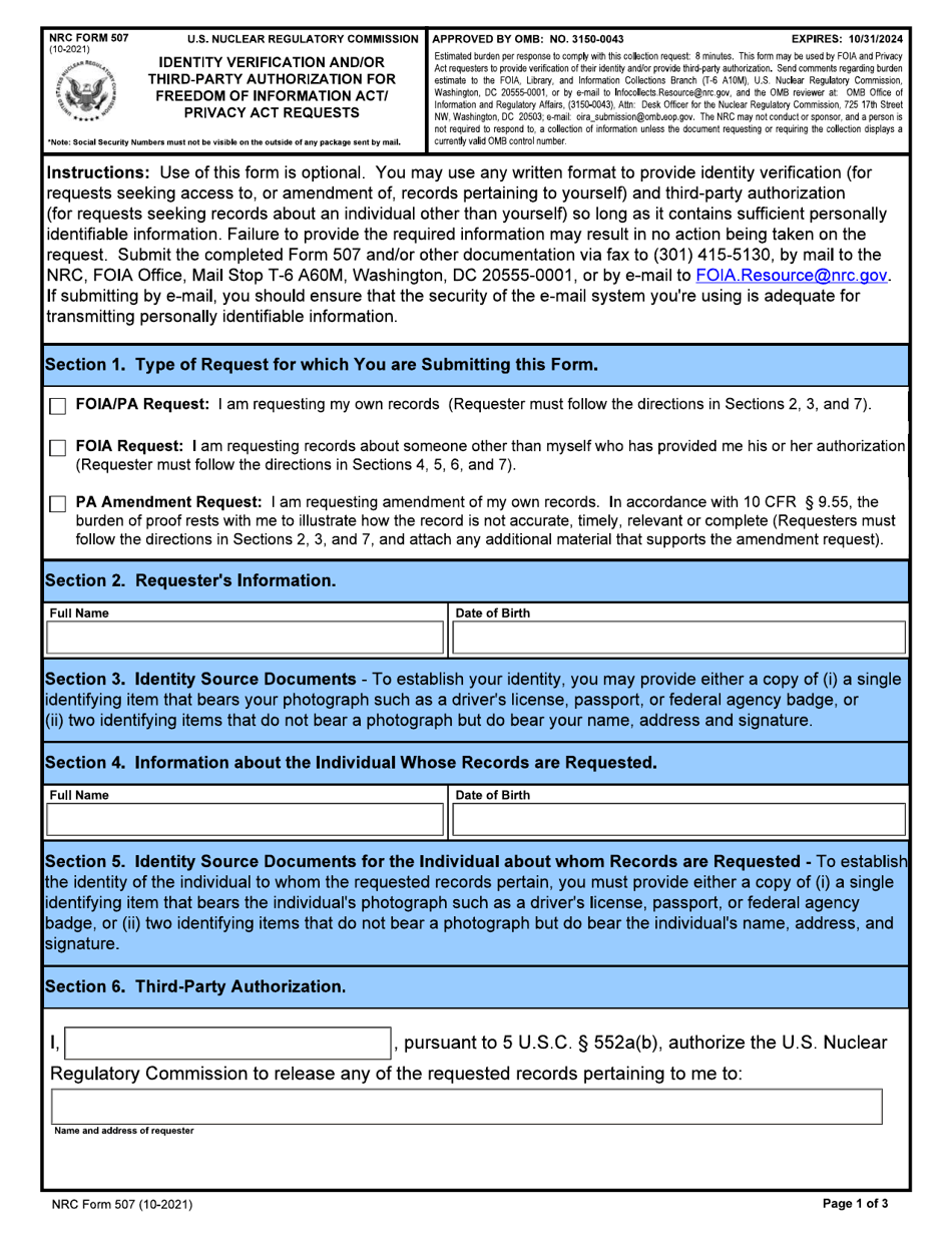 NRC Form 507 - Fill Out, Sign Online and Download Fillable PDF ...