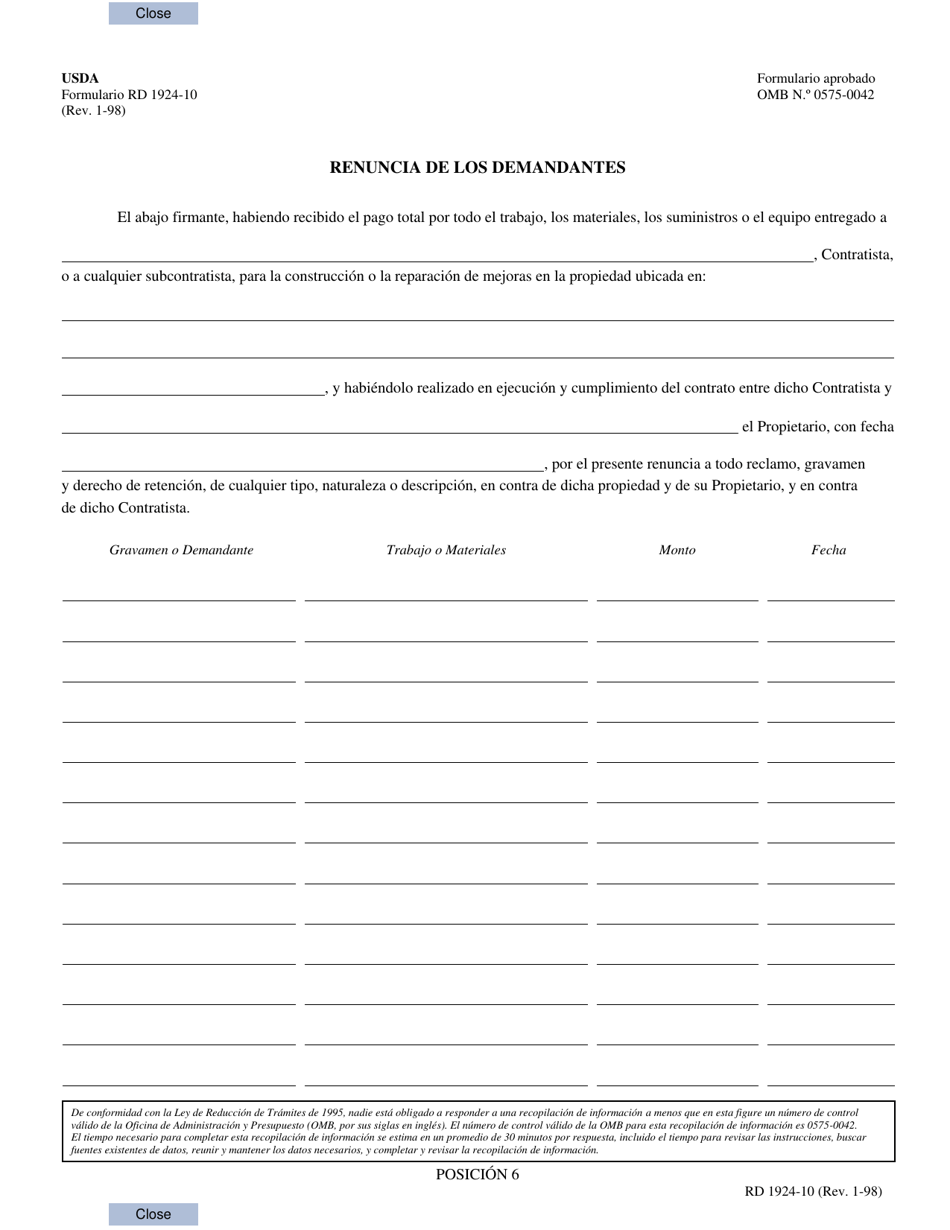 Formulario RD1924-10 - Fill Out, Sign Online and Download Fillable PDF ...