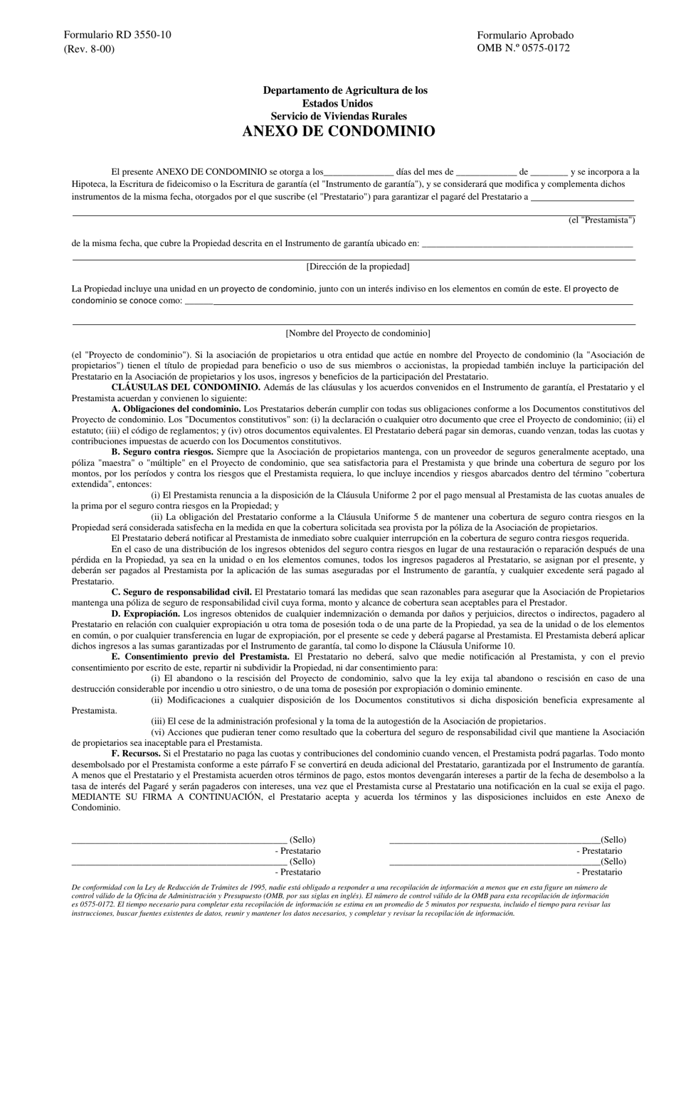 Formulario RD3550-10 - Fill Out, Sign Online and Download Printable PDF ...