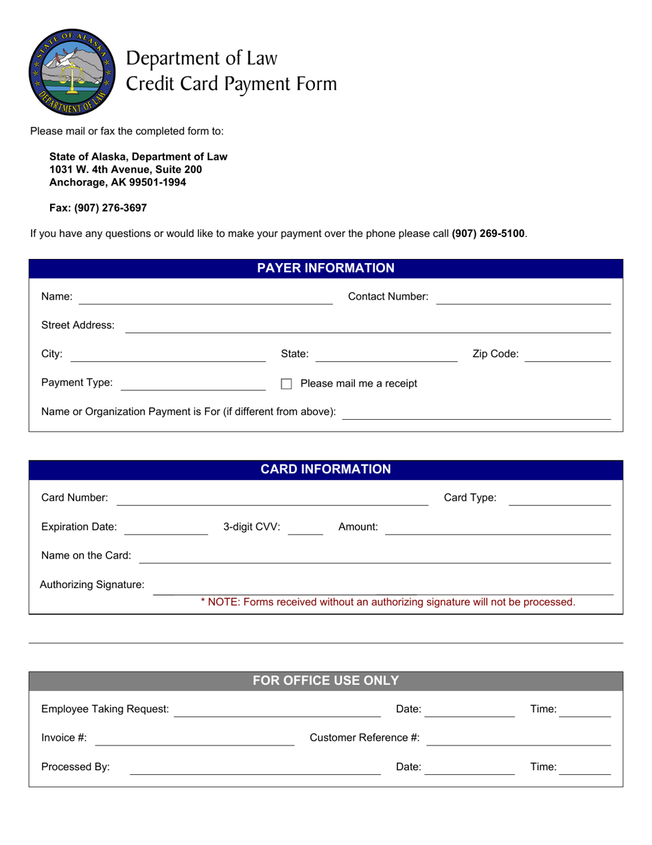 Alaska Credit Card Payment Form - Fill Out, Sign Online and Download ...