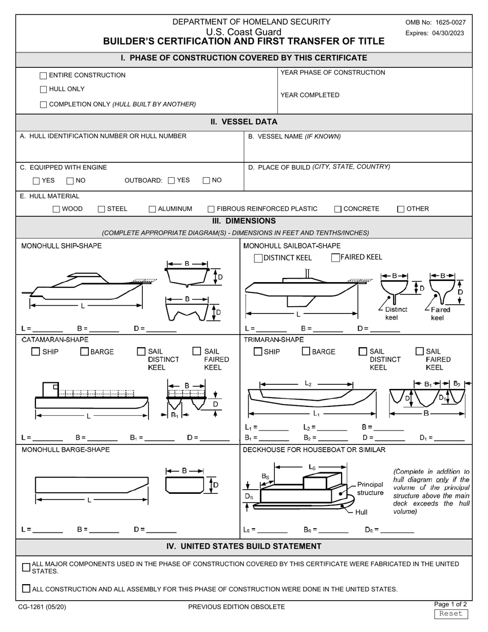 Form CG-1261 - Fill Out, Sign Online and Download Fillable PDF ...