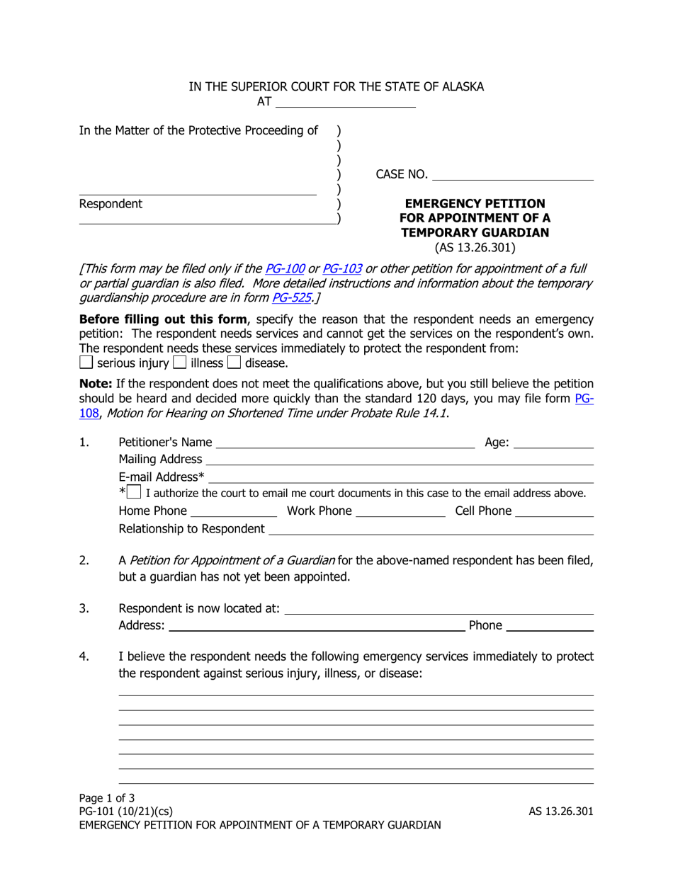 Form PG-101 Download Fillable PDF or Fill Online Emergency Petition for ...