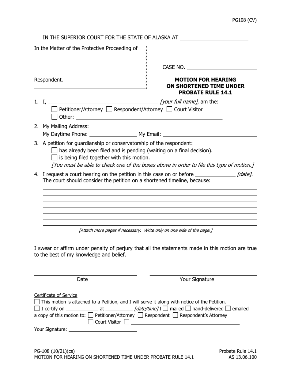 Form PG-108 - Fill Out, Sign Online and Download Fillable PDF, Alaska ...