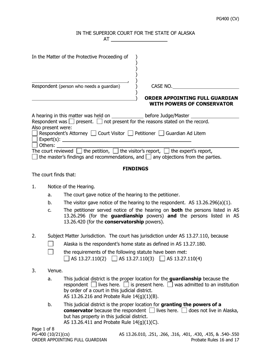 Form Pg-400 Download Printable Pdf Or Fill Online Order Appointing Full ...
