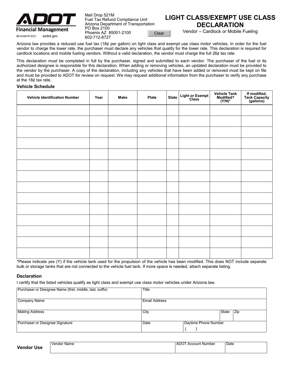 Form 96-0348 Download Fillable PDF or Fill Online Light Class/Exempt ...