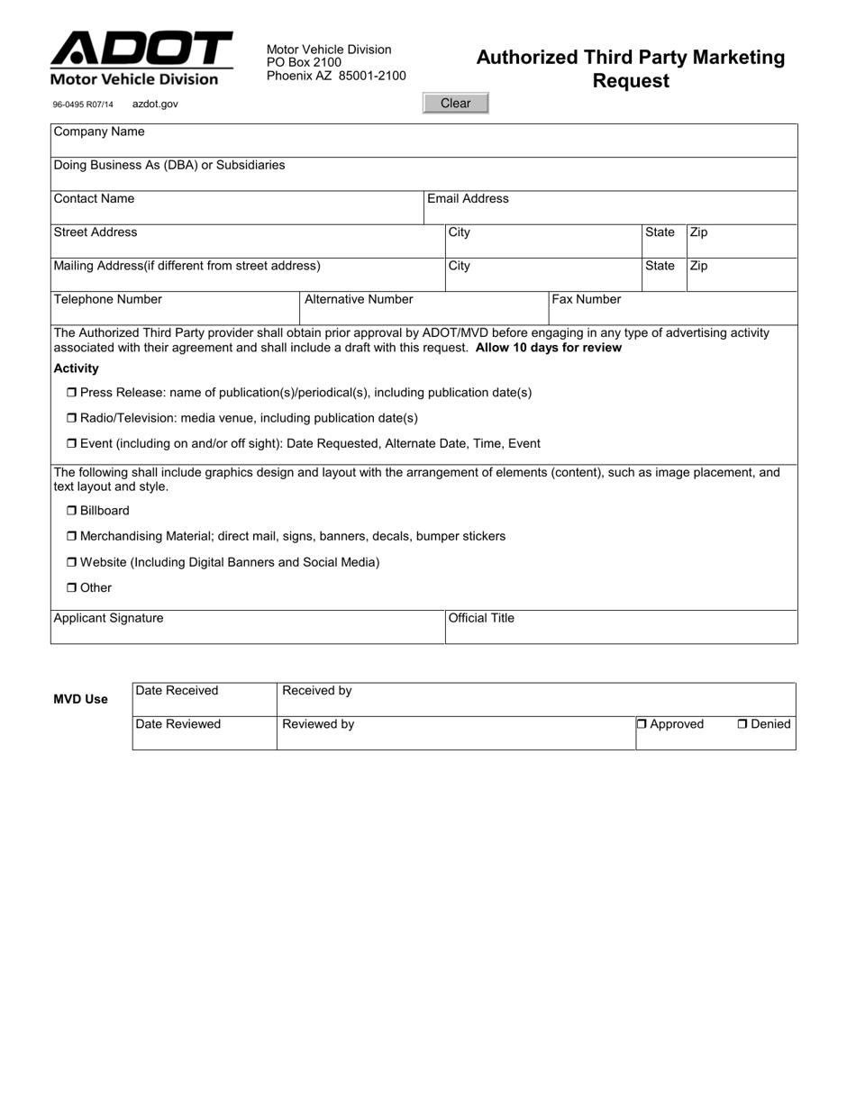Form 96-0495 - Fill Out, Sign Online and Download Fillable PDF, Arizona ...