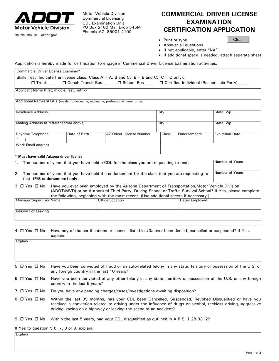 Form 96-0908 - Fill Out, Sign Online and Download Fillable PDF, Arizona ...