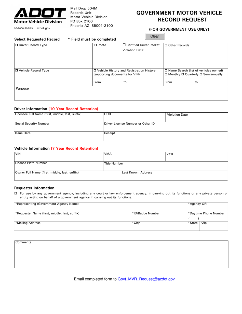 Form 96-2000 - Fill Out, Sign Online and Download Fillable PDF, Arizona ...