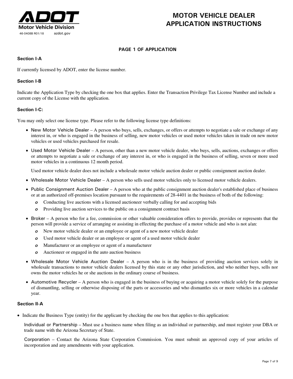Download Instructions for Form 46-0408 Motor Vehicle Dealer Application ...